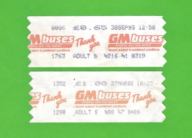 GM BUSES, GREATER Manchester - 2 Wayfarer Machine Issued Bus Tickets ...