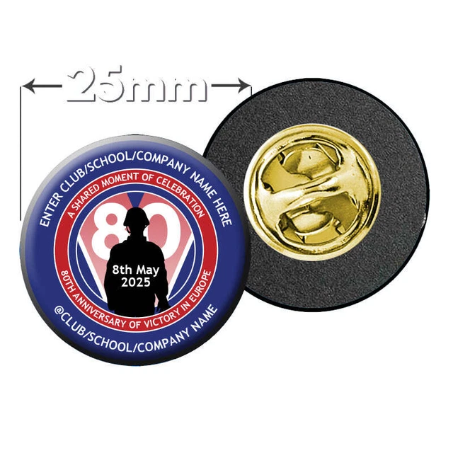 VE DAY 80TH Anniversary CUSTOM NAME Clutch Pin Badge Design 4 - Special ...