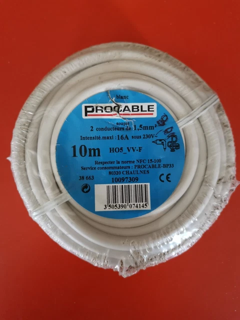 CÂBLE FILS ÉLECTRIQUE 2x1,5mm 10m souple procâble neuf bâtiment EUR 8 ...