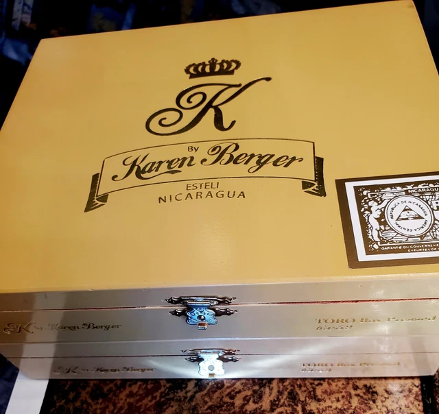 LOT OF 2 Empty Wooden Cigar Boxes KAREN BERGER brand set of 2 yellow ...