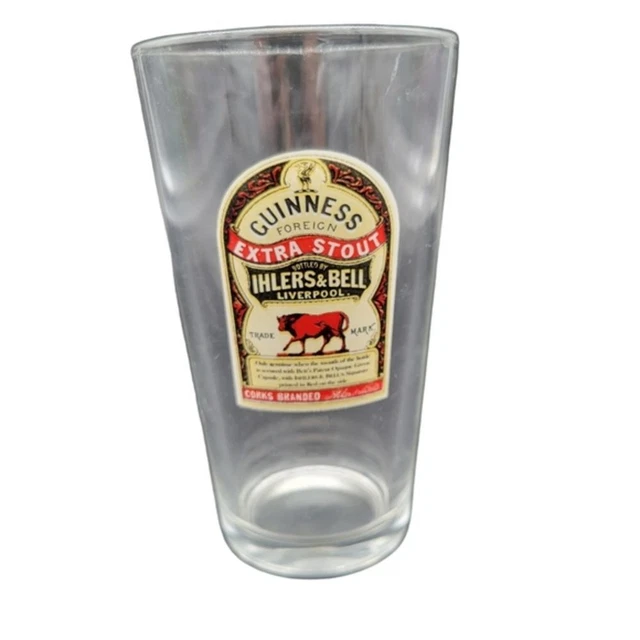 GUINNESS PINT GLASS Extra Stout Ihlers & Bell Liverpool Bull Beer Pub ...