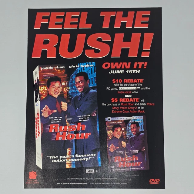 RUSH HOUR VHS DVD Release Jackie Chan Chris Tucker Print Ad/Poster ...