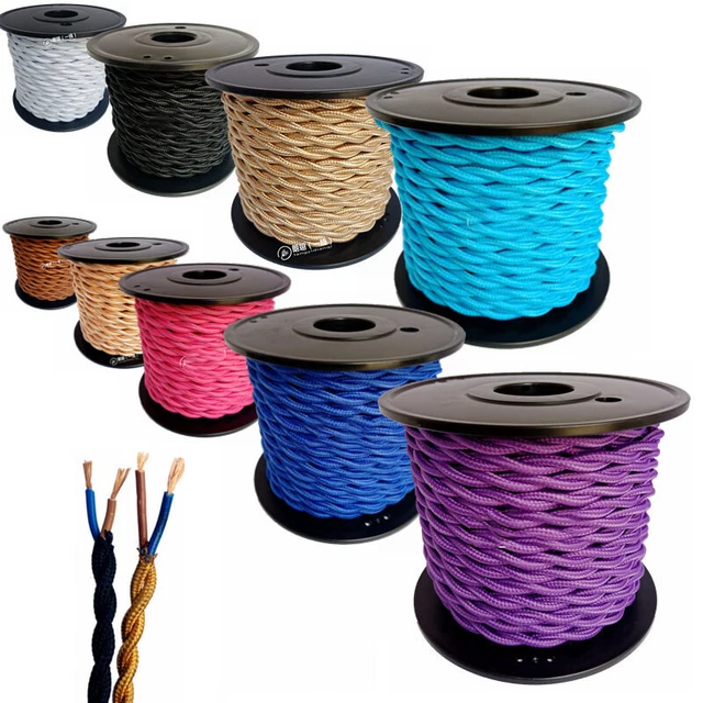 VINTAGE COLOR 2 Core Twist Braided Fabric Cable Flex Wire Electric ...