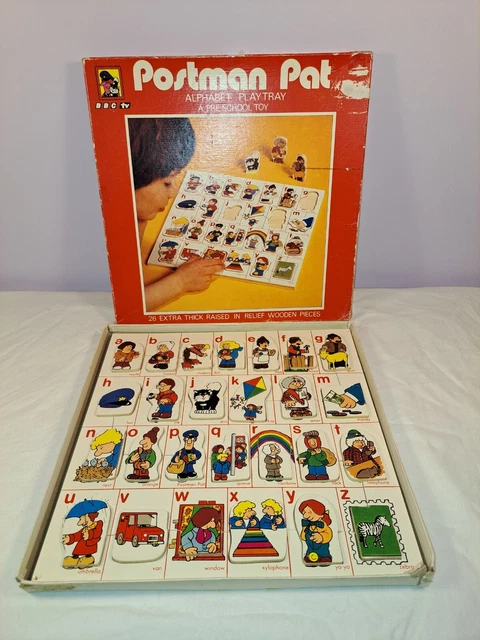 VINTAGE 1980S POSTMAN Pat Alphabet Playtray 26-Piece Wooden Jigsaw ...