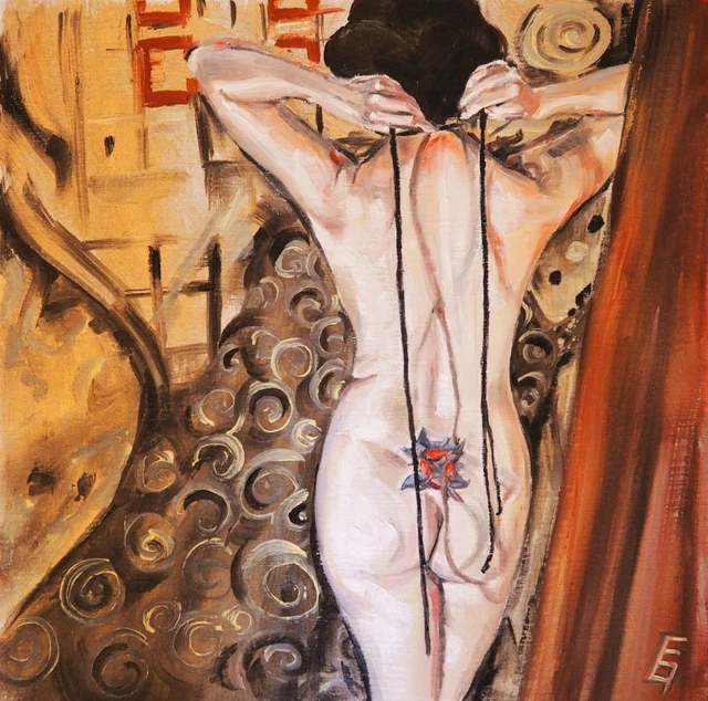 UNIKAT BILD ÖL Gemälde Rückenakt Art Nouveau ornamental Akt Jugendstil signiert EUR 299,00 ...