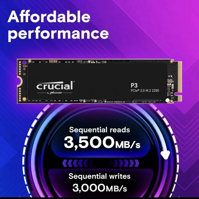 CRUCIAL P3 500GB M.2 PCIe Gen3 NVMe Internal SSD - Up to 3500MB/s ...