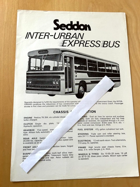 SEDDON INTER-URBAN EXPRESS Bus Sales Sheet £10.00 - PicClick UK