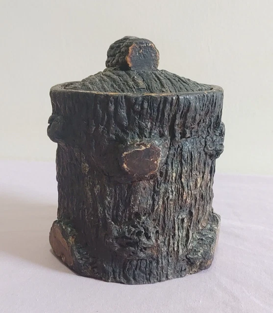 ANTIQUE NATURALISTIC POTTERY Tree Trunk Stump Tobacco Jar Pot Black ...