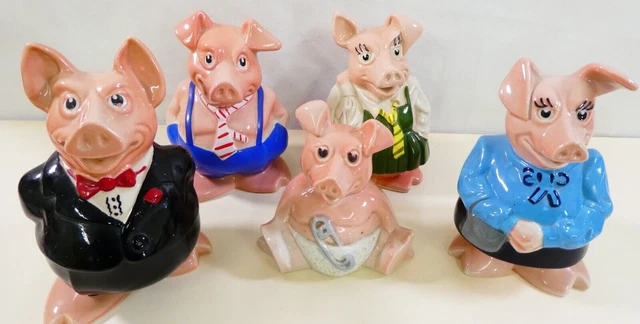 COMPLETE FAMILY OF Natwest Pigs ,Wade With Original Stoppers 5 Money ...