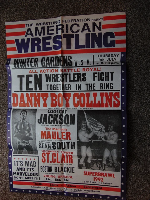 1990'S BRITISH WRESTLING poster (Danny Boy Collins, Tony St Clair, Sean ...