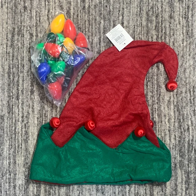 LED ELF HAT + Bulb Necklace Light Up Christmas Holiday Party Adult ...