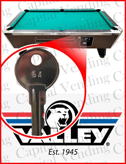 #54 C54A VALLEY pool table key -coin operated version for factory stock ...