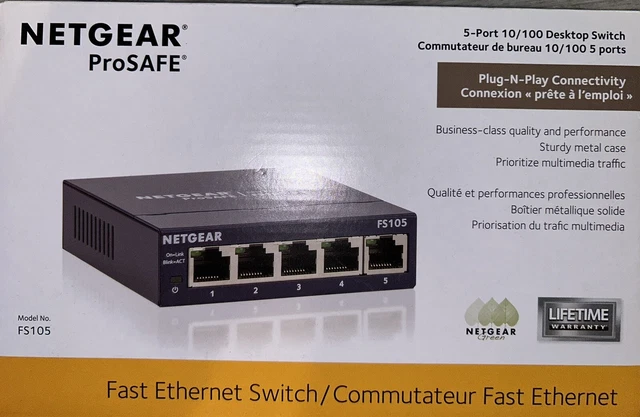 NETGEAR PROSAFE 5-PORT 10/100 Desktop ethernet switch FS105 Untested $5 ...