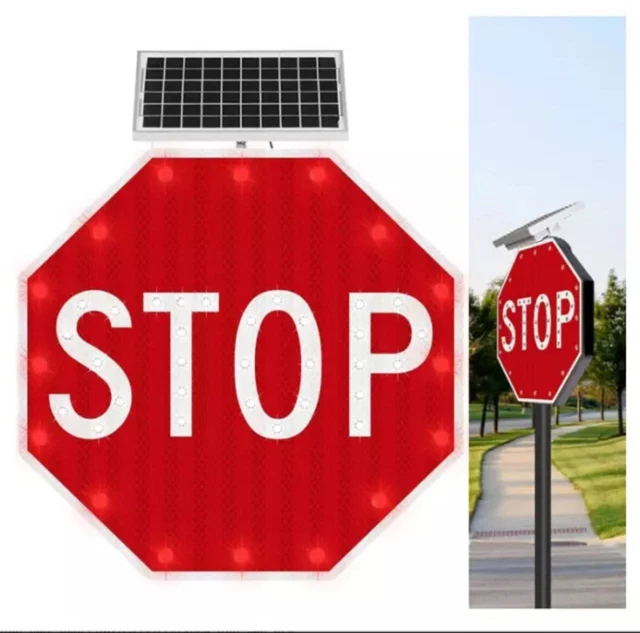 24'' STOP SIGN Solar Powered LED Blinking Reflective Street Traffic ...