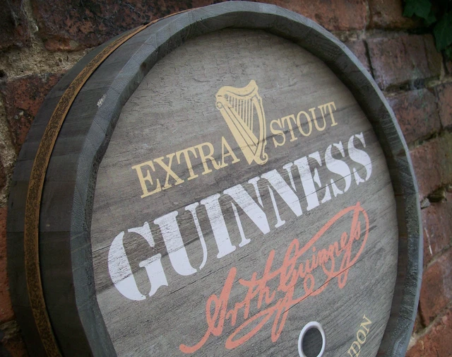 GUINNESS EXTRA Stout Advertising Wooden Barrel Top Wall Hanging Pub Bar ...