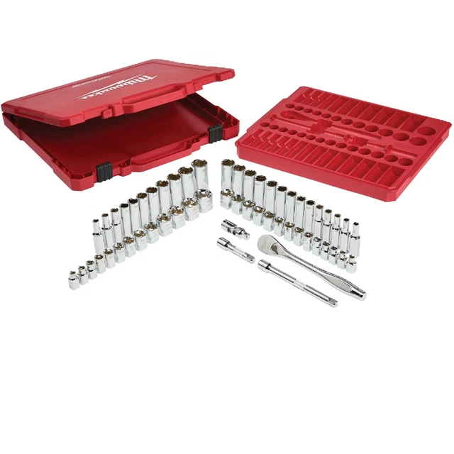 MILWAUKEE 48-22-9008 3/8& Drive 56-Piece Ratchet & Socket Set - SAE ...
