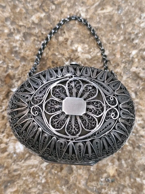 ANCIEN PORTE MONNAIE Argent Massif Filigrané en Forme d'Oeuf 53,7 g EUR ...