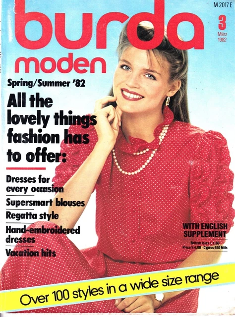BURDA SEWING PATTERN Magazine March 1982 Vintage English Supplement ...