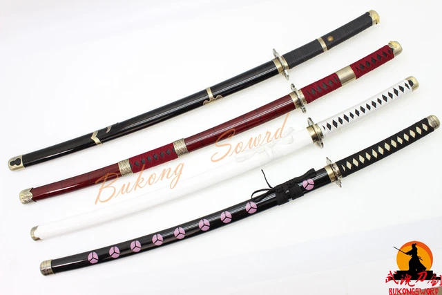 ONE PIECE COSPLAY Anime Sword Roronoa Zoro 4 pieces katana Sets wooden ...