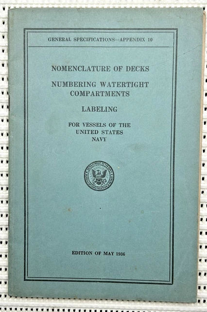 1936 NOMENCLATURE OF Decks Numbering Watertight Compartments US Navy ...