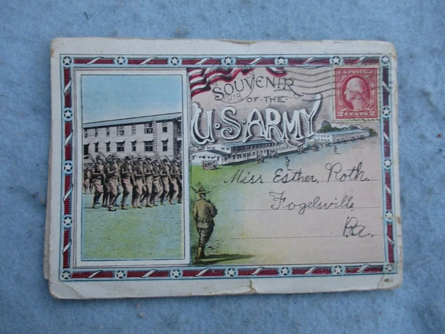 WWI US ARMY Post Card Photo Set Folder Colorized Engineer Training ...