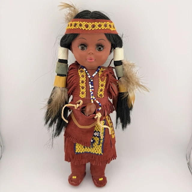 VINTAGE NATIVE AMERICAN Style Mother & Baby Doll 29cm Beaded Suede ...