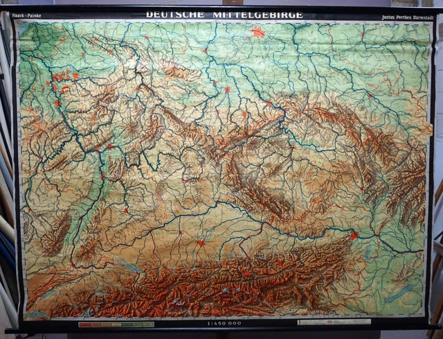 GERMAN MIDDLE MOUNTAIN Range Map Wall Chart Poster £167.45 - PicClick UK