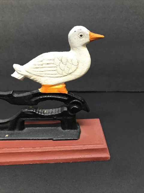 VINTAGE DUCK CAST Iron Nut Cracker Nutcracker Wood Base Country Home ...