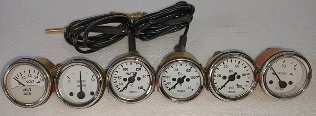 SMITHS-52MM-KIT-TEMP-OIL-FUEL-OIL TEMP GAUGE Volt +Amp Gauges White ...