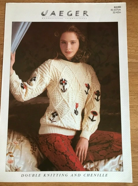 LADIES DIAMOND CABLE + flower jumper KNITTING PATTERN long sleeve ...