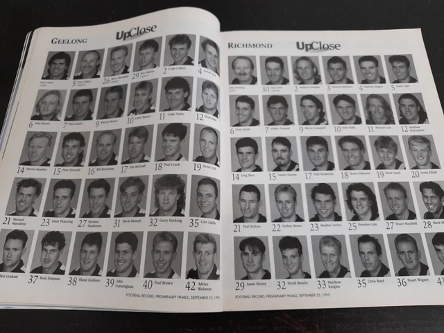 AFL FOOTBALL RECORD Geelong V Richmond Setember 23 1995 Preliminary ...