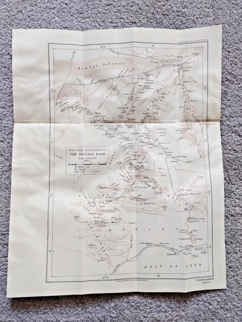 ANTIQUE/VINTAGE MAP OF Western Hadhramaut - The Incense Road - 1945 £17 ...