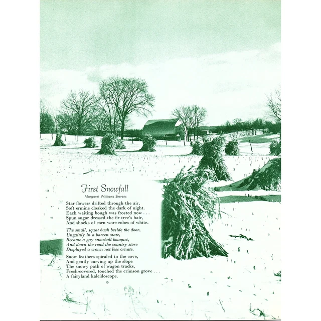 FIRST SNOWFALL MARGARET Williams Stevens 1960s Poem Retro Kitsch Wall ...