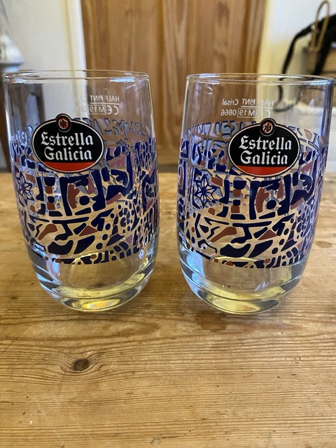 2 X RARE Estrella Galicia Beer Lager Half Pint Glases Bar Gift Man Cave ...