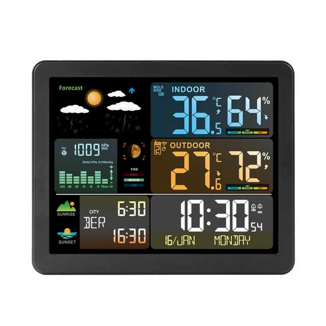 STATION MÉTÉO SANS fil LCD couleur Horloge Calendrier Humidité Thermomètre EUR 44,15 - PicClick FR