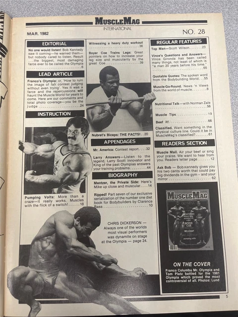 MUSCLEMAG BODYBUILDING MUSCLE magazine TOM PLATZ & FRANCO COLUMBU 3-82 ...