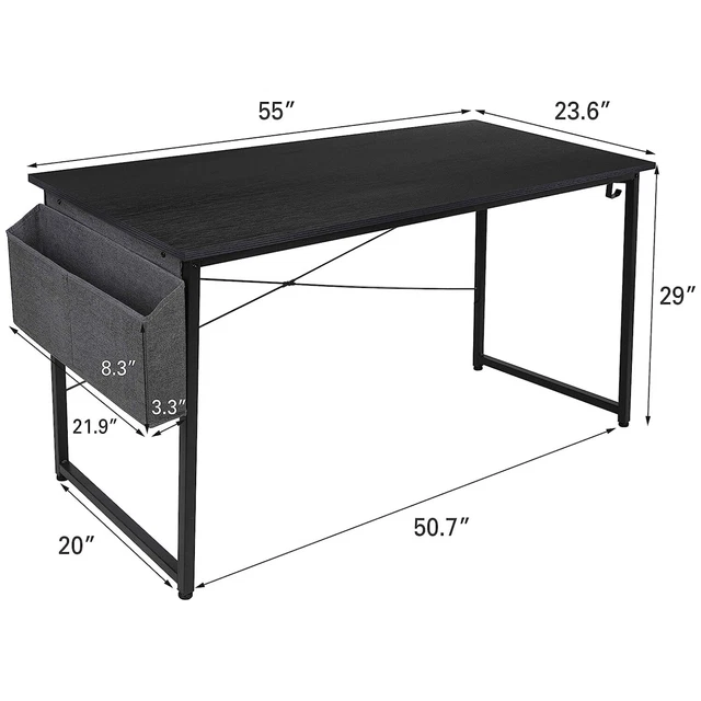 55'' OFFICE WRITING Computer Desk Home Laptop Gaming Table with Side ...