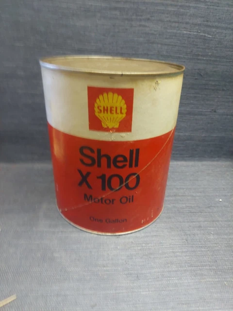 SHELL X 100 MOTOR OIL CAN Full Red NOS One GALLON VINTAGE GAS & OIL ...