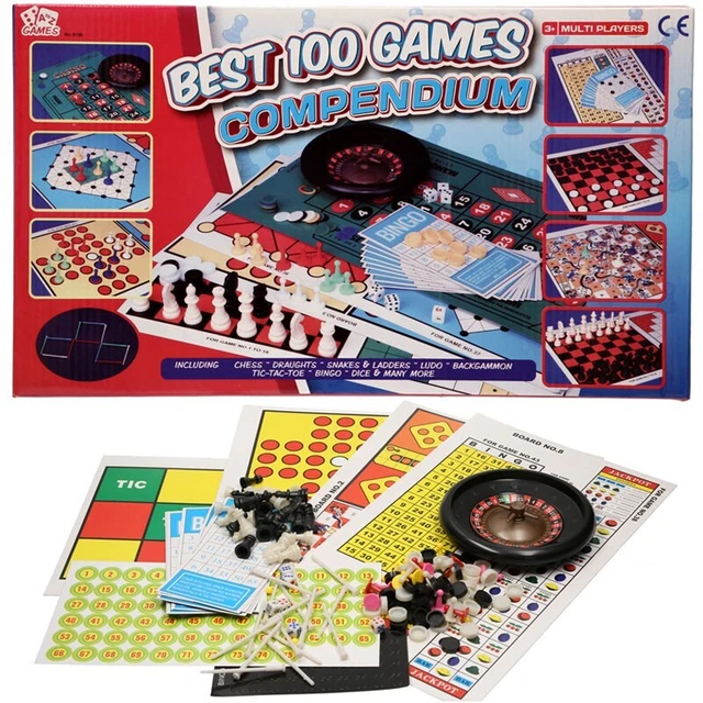 100 GAME COMPENDIUM Set Snakes And Ladders Ludo, Backgammon Draughts ...