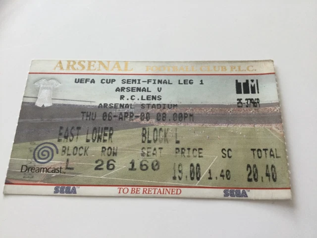 ARSENAL V R.C.LENS 6th APRIL 2000 ticket stub £4.00 - PicClick UK