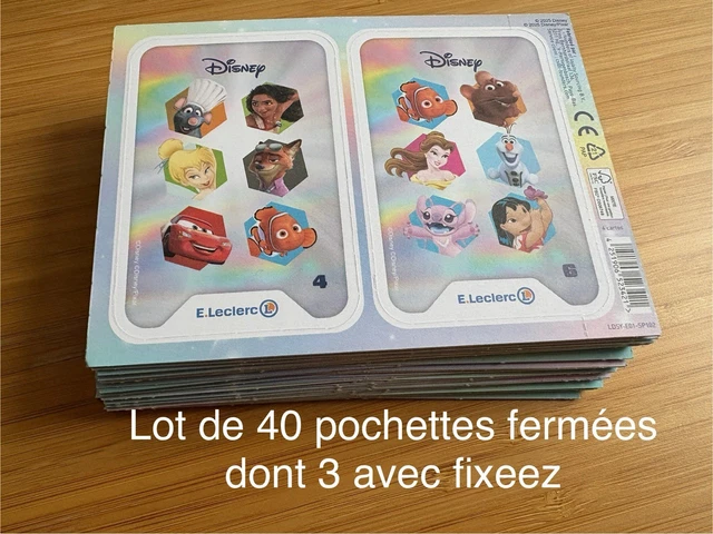 LOT DE 40 Pochettes Disney Leclerc 2025 Avec 3 Fixeez EUR 15,00 ...