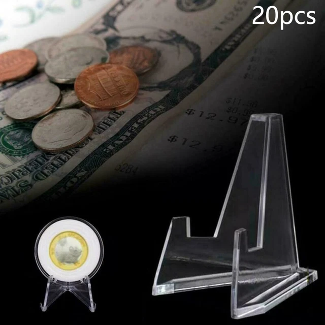 20*PLASTIC COIN DISPLAY Stand Clear Round/Square Case Capsules Holder ...