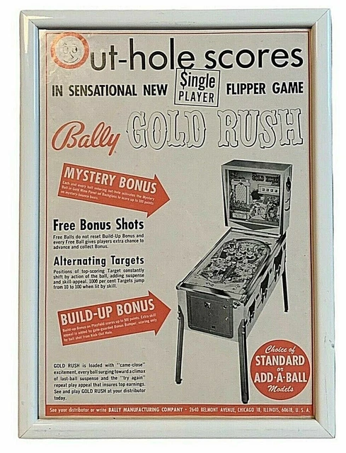 QUADRETTO FLIPPER ANNI 60/70 Pinball Machine Modernariato Bally Gold ...