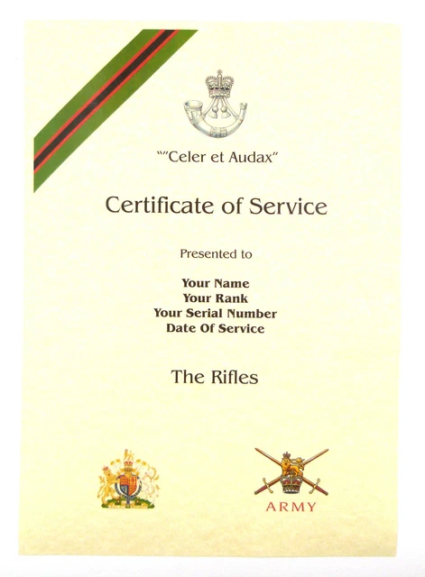 THE RIFLES REGIMENT Personalised Certificate Of Veterans Service £9.99 ...