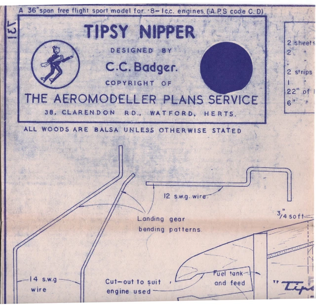 ORIGINAL MAG PLAN Tipsy nipper 36" span free flight for up to 1cc £6.99 - PicClick UK