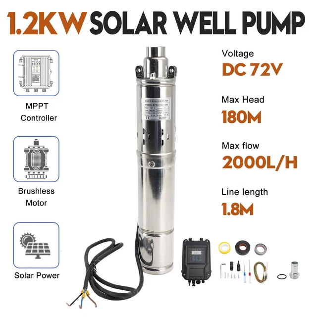 3& 72V 1.2KW MPPT Screw Solar Bore Pump Submersible Deep Well Hole Head ...