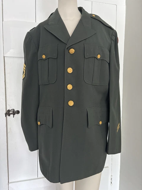 VINTAGE WWII US Army Green Dress Uniform Jacket 41 R With Patches Read ...