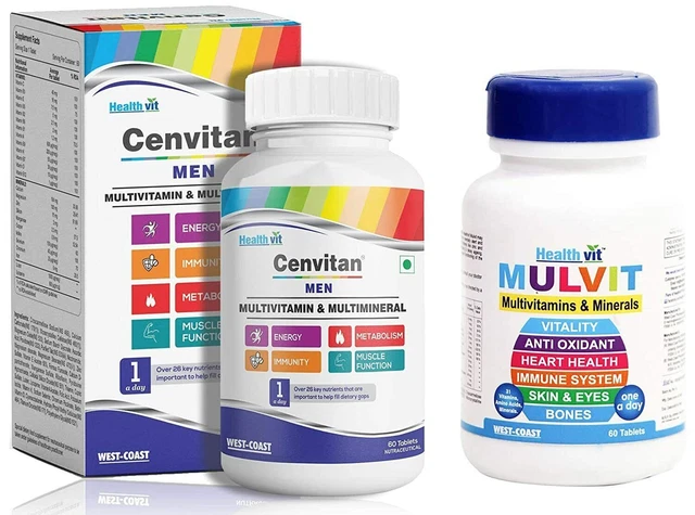 HEALTHVIT CENVITAN MEN Multivitamin & Multimineral + Healthvit Mulvit ...