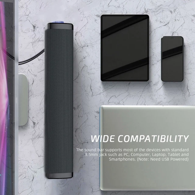 MINI SOUNDBAR WIRED Computer Sound Bar Speakers USB Powered for Desktop ...