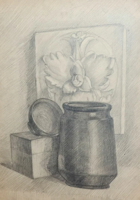 ANCIEN DESSIN AU crayon de composition réaliste nature morte EUR 88,10 ...